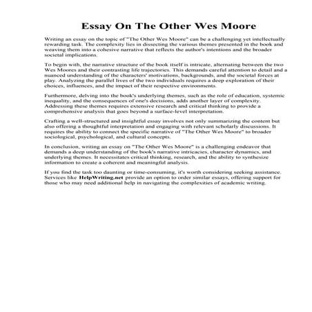 Essay On The Other Wes Moore. The Other Wes Moore, by Wes Moore | PDF