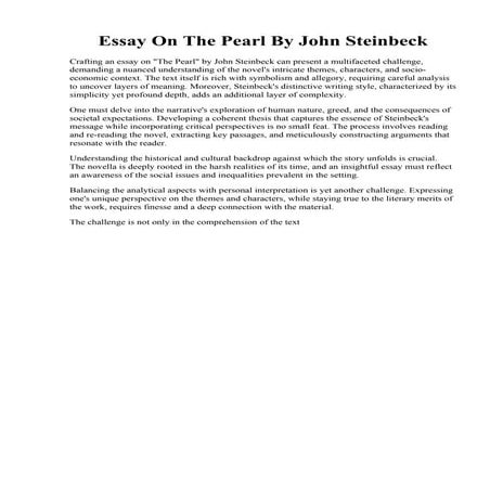 Essay On The Pearl By John Steinbeck. The pearl by John Steinbeck about ...