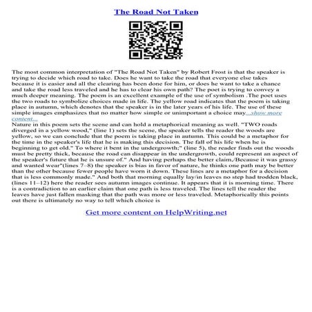 The Road Not Taken By Robert Frost Essay | PDF