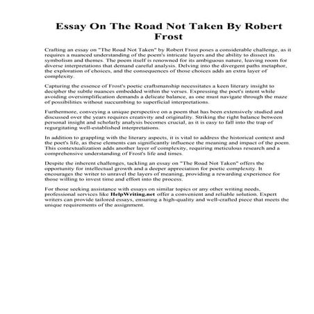 Essay On The Road Not Taken By Robert Frost | PDF