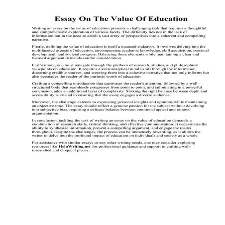 Essay On The Value Of Education. VALUES EDUCATION IN SCHOOLS Issues and ...