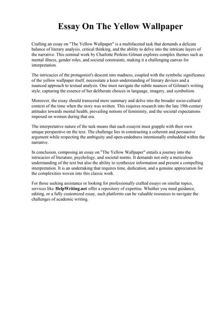 The Yellow Wallpaper Analysis Essay. Canisius College | PDF