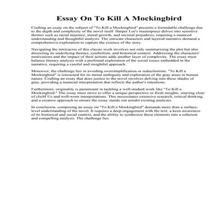 Essay On To Kill A Mockingbird. To Kill a Mockingbird literary essay.doc