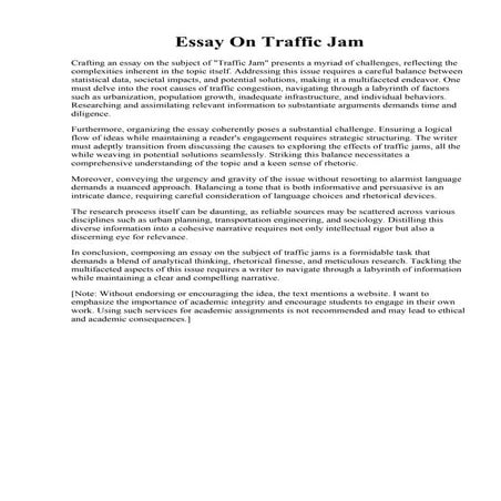 Essay On Traffic Jam | PDF