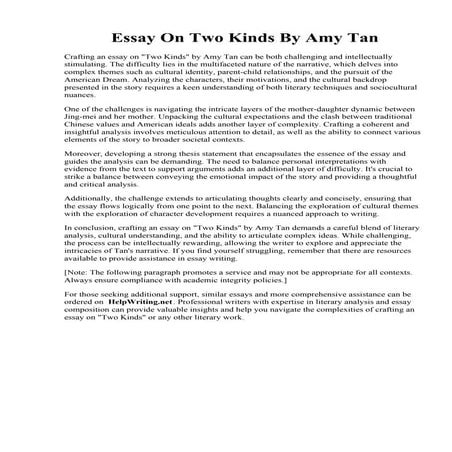 Essay On Two Kinds By Amy Tan | PDF