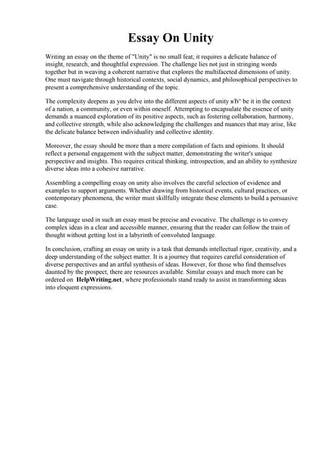Essay On Unity Pdf
