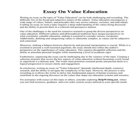 Essay On Value Education | PDF