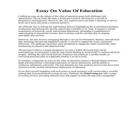 Essay On Value Of Education. IMPORTANCE OF EDUCATION ESSAY - English ...