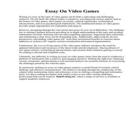 Essay On Video Games | PDF