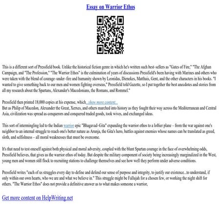 Essay On Warrior Ethos | PPT