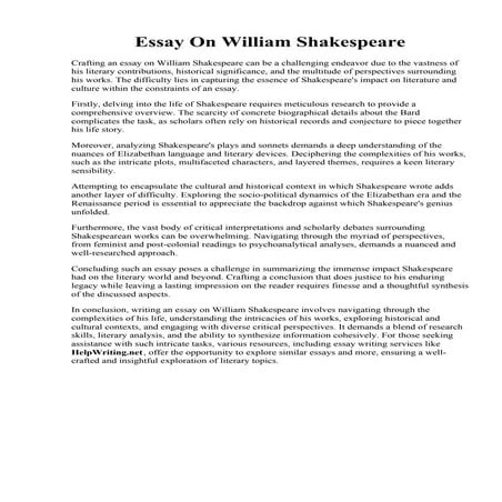 Essay On William Shakespeare. Essay on shakespeare life. William ...