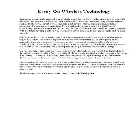 Essay On Wireless Technology. Trinity Lutheran College | PDF
