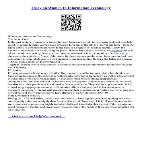 Essay On Women In Information Technology | PDF