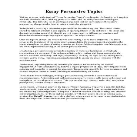 Essay Persuasive Topics. Beautiful Best Persuasive Essay Topics ...