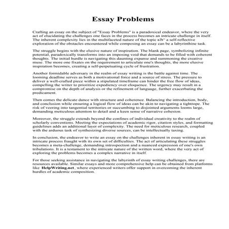 Essay Problems. Maharishi International University | PDF