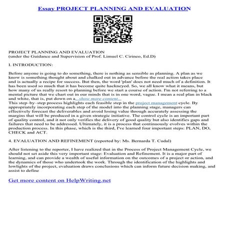 Essay PROJECT PLANNING AND EVALUATION | PDF | Educational Assessment ...
