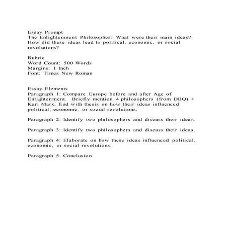 Essay PromptThe Enlightenment Philosophes What were their main | PDF