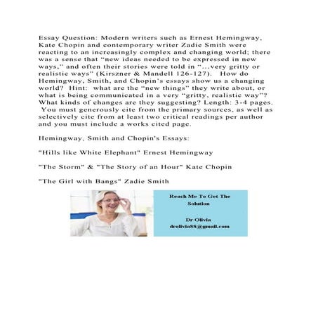 Essay Question Modern writers such as Ernest Hemingway, Kate Chopin.docx