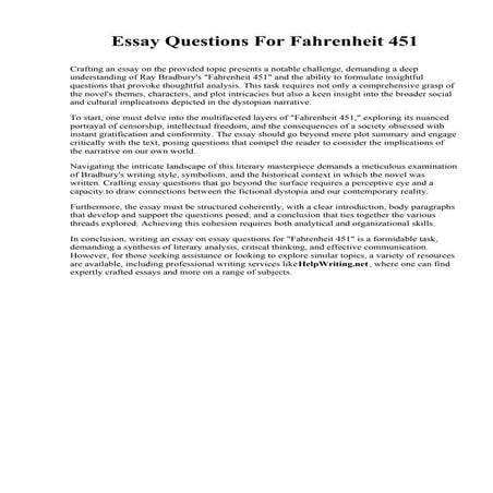 Fahrenheit 451 Technology Essay. De Anza College | PDF