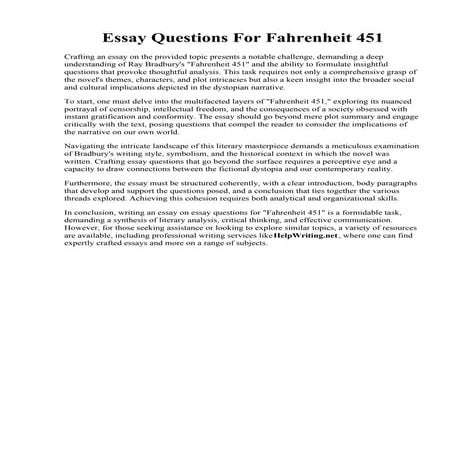 Essay Questions For Fahrenheit 451 | PDF