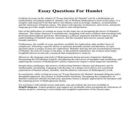 Essay Questions For Hamlet. Geisinger Commonwealth School of Medicine | PDF