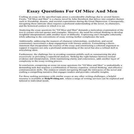 Essay Questions For Of Mice And Men | PDF