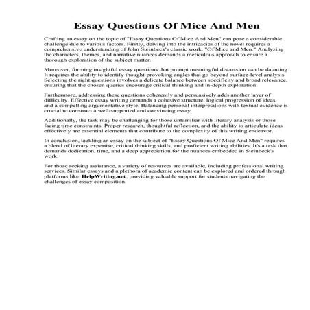 Essay Questions Of Mice And Men. Of mice and men essay questions. Of ...