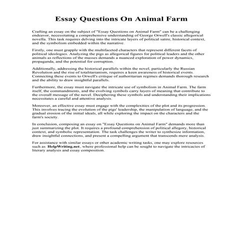 Essay Questions On Animal Farm | PDF | Books and Literature