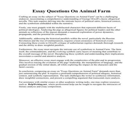 Essay Questions On Animal Farm | PDF