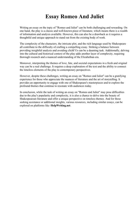 Romeo And Juliet Essay Topic | PDF
