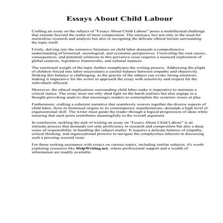 Essays About Child Labour | PDF