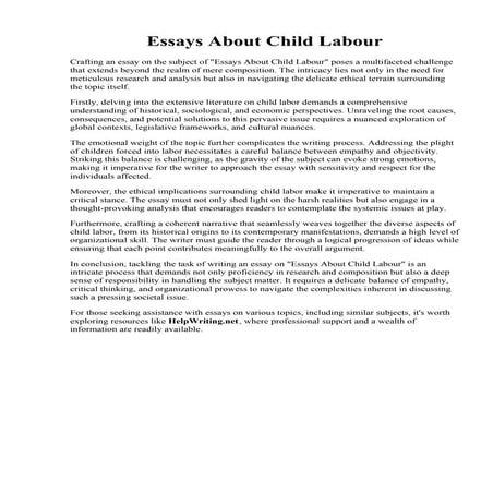 Essays About Child Labour | PDF