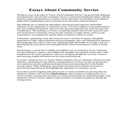 Essays About Community Service. Compulsory Community Service Essay ...