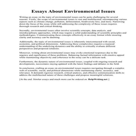 Essays About Environmental Issues. Argumentative Essay Sample ...