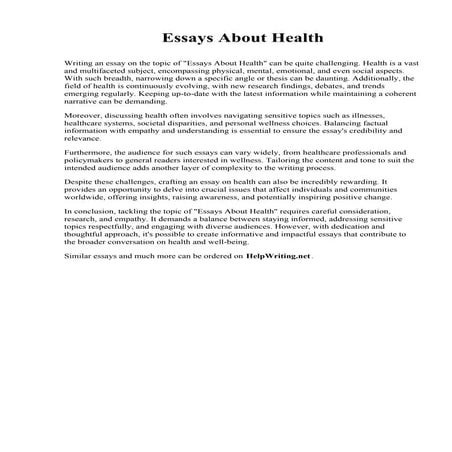 Essays About Health. Albertus Magnus College | PDF