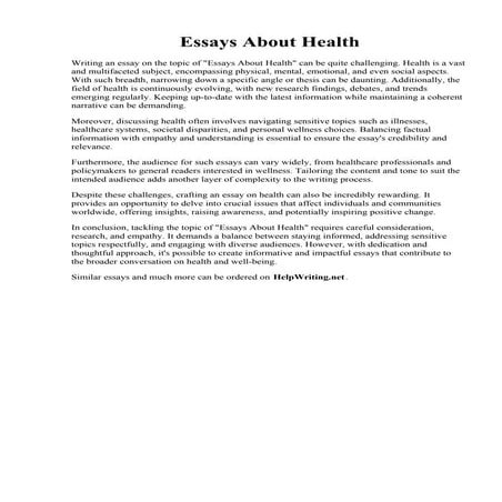 Essays About Health. Essay on Healthy Eating Healthy Diet Nutrition | PDF