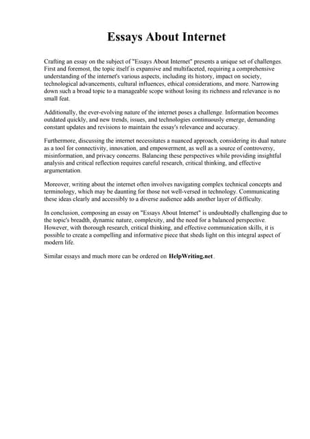 Essay About The Internet. Daytona State College | PDF