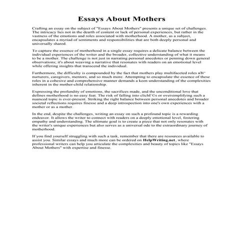 Essays About Mothers. My Mother Essay for Students amp; Children 200 ...