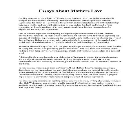 Essays About Mothers Love. University of Houston-Downtown | PDF