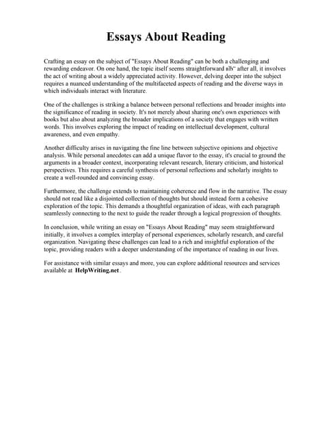Essay About Reading Experience | PDF