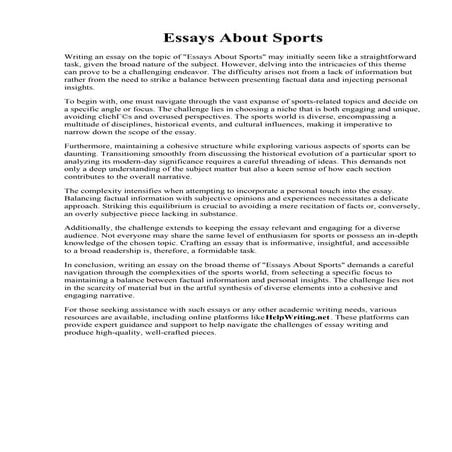 Essays About Sports. Sports and sportsmanship short essays | PDF