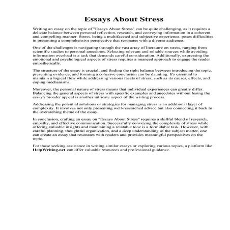 Essays About Stress. The Impact of Stress on the Individual Essay ...