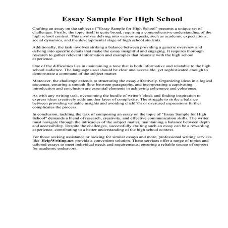 Essay Sample For High School. 012 High School Essay Samples Example ...