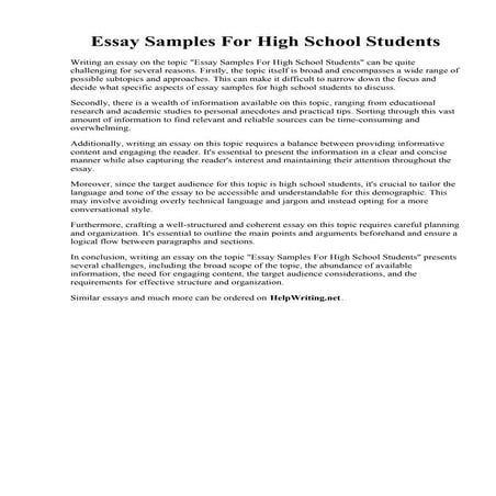 Essay Samples For High School Students | PDF