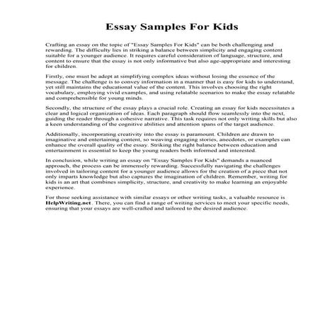Essay Samples For Kids.pdf | Homework and Study | Education