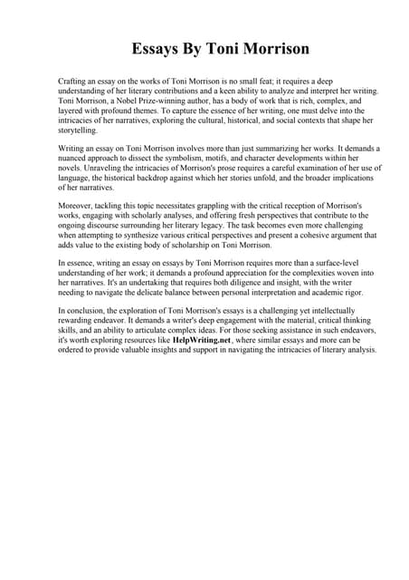 Beloved Toni Morrison Essay. Bethune-Cookman University | PDF