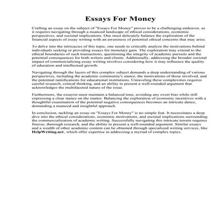 Essays For Money. Essay on money - Its uses and abuses | PDF