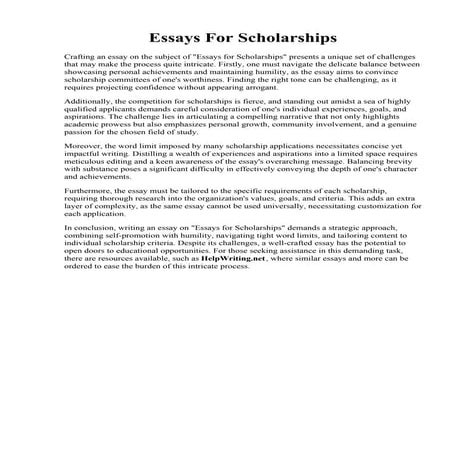 Essays For Scholarships. Impressive Sample Scholarship Essays Based ...