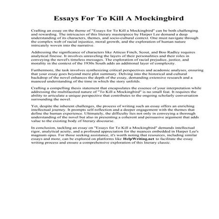 Essays For To Kill A Mockingbird.pdf | Fiction | Books and Literature