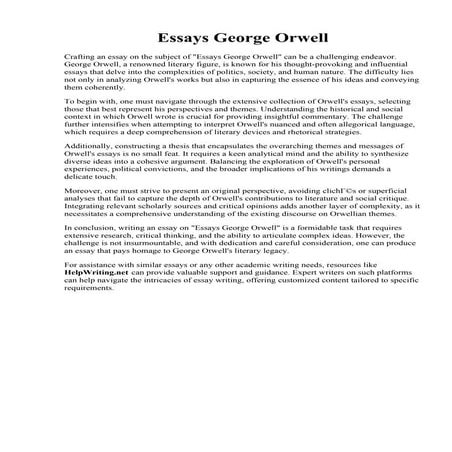 Essays George Orwell. . 1984 George Orwell Essay English Standard ...